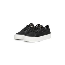 Tommy Hilfiger Damen Plateausneaker &raquo;VULC EMBROIDERED SNEAKER&laquo; ,Freizeitschuh, Halbschuh, Schn&uuml;rer mit unterlegter TH-Logostickerei schwarz 35