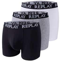 Replay Herren Boxershorts &raquo;BOXER Style 01/C Basic Cuff Logo 3pcs Box&laquo; Packung, 3er-, mit Logoschriftzug am elastischen Bund wei&szlig; L