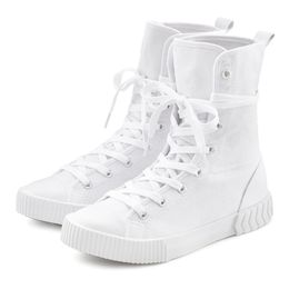 Lascana Damen Lascana Stiefelette im Combat Look, High Top Sneaker, Schn&uuml;rschuh, Textil-Boots wei&szlig; 38