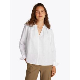 Tommy Hilfiger Damen Klassische Bluse &raquo;ESS LINEN V-NECK BLOUSE&laquo; mit Raffung,k&uuml;hlendes Premium Leinen wei&szlig; 38
