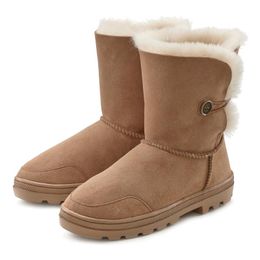 Lascana Damen Lascana Winterstiefel aus kuscheligem Lammfell, robuste Sohle, Winterstiefelette, Snowboots braun 40