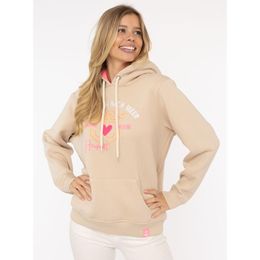 Zwillingsherz Damen Hoodie &raquo;"Fernweh nach Meer"&laquo;, mit maritimer Stickerei, K&auml;ngurutaschen beige L/XL (L/XL)