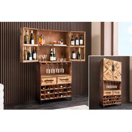 Riess Ambiente Design Barschrank BODEGA 160cm natur Pinienholz Weinregal Glashalter Schubladen Riess-Ambiente