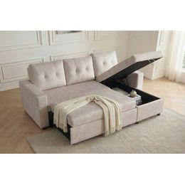 Riess Ambiente Modernes Ecksofa APARTMENT 205cm champagner beige Samt 3-Sitzer Bettfunktion Stauraum Riess-Ambiente Wohnzimmer