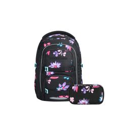Coocazoo Schulrucksack-Set PORTER "Floral Artnight" 2-tlg. in Schwarz | Gr.: onesize