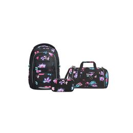Coocazoo Schulrucksack-Set PORTER "Floral Artnight" 3-tlg. in Schwarz | Gr.: onesize