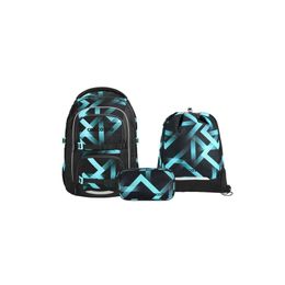 Coocazoo Schulrucksack-Set PORTER "Laser Lights" 3-tlg. in Schwarz/Blau | Gr.: onesize