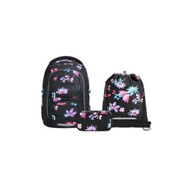 Coocazoo Schulrucksack-Set PORTER "Floral Artnight" 3-tlg. in Schwarz | Gr.: onesize