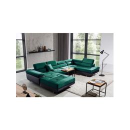 MF Design Rodri Recamiere Rechts in Flaschengr&uuml;n - (L) 202 x (B) 345 x (H) 90 cm | Gr.: onesize