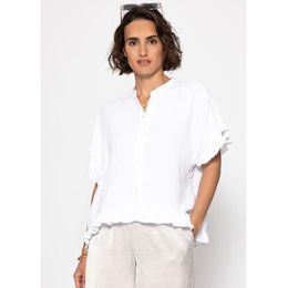SASSYCLASSY Musselin Bluse mit R&uuml;schensaum in Wei&szlig; | Gr.: M