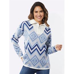 Sieh an! Troyer-Pullover in ecru-himmelblau-gemustert | Gr.: 48