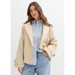bonprix Oversize &Uuml;bergangsjacke, beige, Gr.52, Oversize &Uuml;bergangsjacke mit einreihiger Knopfleiste und abnehmbarer Kapuze, 65% Baumwolle