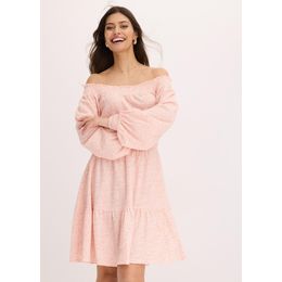 bonprix Carmen-Kleid, rosa, Gr.52/54 (XXL), Floral bedrucktes Kleid aus modischem Crepe-Jersey