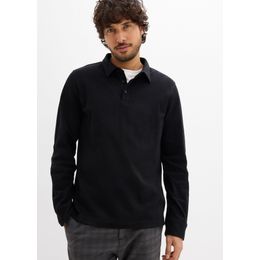 bonprix Poloshirt aus reiner Baumwolle mit Bionic-Finishing, schwarz, Gr.44/46 (S), Klassisches Polo-Langarmshirt aus besonders weicher Baumwolle in schmaler Passform, aus 100% Baumwolle
