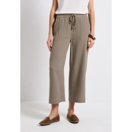 Stoffhose Street One, Damen, Gr. 36, L&auml;nge 26, beige (cool ivory), Web, 100% Baumwolle, unifarben, loose fit wadenlang, Hosen Stoffhose, High Waist