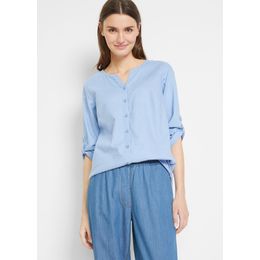 Langarmbluse bonprix "Bluse mit Leinen, 3/4 Arm", Damen, Gr. 38, blau (perlblau), Obermaterial: 55% Leinen, 45% Baumwolle, regular fit, Blusen Langarmbluse, Regular Fit, f&uuml;r den Alltag, aus Leinen und Baumwolle