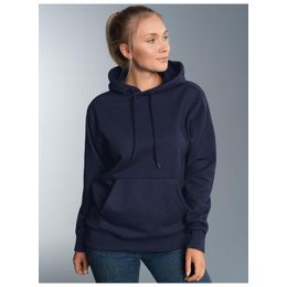 Kapuzensweatshirt TRIGEMA "TRIGEMA Hoodie aus Sweatqualit&auml;t", Damen, Gr. S, blau (navy), 70% Baumwolle, 30% Polyester, lang, Rundhals, Sweatshirts Kapuzensweatshirt