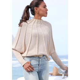 Strickpullover Lascana, Damen, Gr. 44/46, beige, Strick, Obermaterial: 100% Polyester, unifarben, figurumspielend, Fledermaus&auml;rmel, Pullover Strickpullover, mit Fledermaus&auml;rmeln, modischer Damenpullover