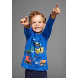 Langarmshirt Kidsworld "Bagger", Jungen, Gr. 92/98, blau, Single Jersey, Obermaterial: 100% Baumwolle, bedruckt, Basic, Rundhals, Shirts Langarmshirt, Baufahrzeuge f&uuml;r kleine Jungs, Topseller