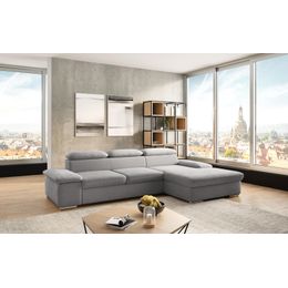 Sit & More Ecksofa SIT & MORE "Valantine L-Form, B: 286 cm", grau, B:286cm H:73cm T:174cm, 100% Polyester, Sofas, Ecksofa, mit Arm- & Kopfteilverstellung, optional mit Bettfunktion