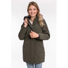 Parka DEPROC Active "DIAMOND PEAK Women", Damen, Gr. 36/38 (M), grau (stone), 94% Polyamid; 6% Elasthan, gerade, Windstopperb&uuml;ndchen mit Windstopper, Jacken Parka, mit abnehmbarem Kunstfellbesatz