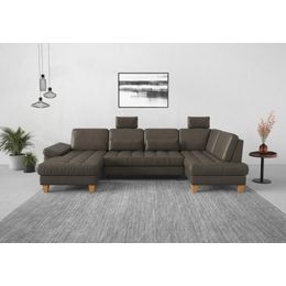 Sit & More Wohnlandschaft SIT & MORE "Westham U-Form", grau (anthrazit), B:338cm H:88cm T:172cm, 100% Polyester, Sofas, Wohnlandschaft, wahlweise mit Bettfunktion, Bettkasten, Sitztiefenverstellung