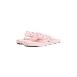 Zehentrenner Tommy Jeans "BRAIDED THONG BEACH SANDAL", Damen, Gr. 36, rosa (rose), Textil, Schuhe Zehentrenner, Dianette, Sommerschuh mit geflochtener, wattierter Bandage