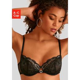 B&uuml;gel-BH Lascana, Damen, Gr. 70, Cup A, schwarz (schwarz, gold), Spitze, Obermaterial: 76% Polyamid, 16% Elasthan, 8% Polyester, BHs B&uuml;gel-BH, aus extravaganter Spitze, sexy Dessous, transparente Unterw&auml;sche