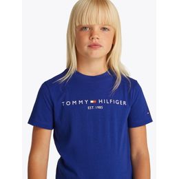 T-Shirt Tommy Hilfiger "U ESSENTIAL TEE S/S", Jungen, Gr. 80, blau (wedge blau), Single Jersey, Obermaterial: 100% Baumwolle, unifarben, normal, Rundhals, abgesteppt, Shirts T-Shirt, mit Logoschriftzug