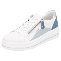 Plateausneaker Remonte, Damen, Gr. 36, blau (wei&szlig;, hellblau), Leder, Lederimitat, kontrastfarbene Details, Schuhe Plateausneaker, Freizeitschuh, Halbschuh, Schn&uuml;rschuh mit Soft-Einlage, Topseller