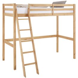 Kinderbett OTTO HOME "Alpi, Leiter links oder rechts montierbar, Hochbett", beige (natur gebeizt, gewachst), B:98cm H:175cm L:208cm, Betten, Kinderbett, Kiefernholz, Inklusive Leiter und Lattenrost, Liegefl&auml;che 90x200 cm