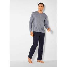 Pyjama s.Oliver, Herren, Gr. 56/58 (XL), blau (blau, meliert, navy), Jersey, Obermaterial: 95% Baumwolle, 5% Elasthan, meliert, Basic, bequem lang, Rundhals, abgesteppte Kante, Homewear-Sets Pyjama, Schlafanzug mit Knopfleiste