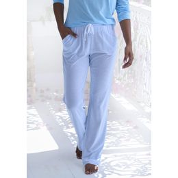 Pyjamahose s.Oliver, Damen, Gr. 44/46, N-Gr, blau (himmelblau, gestreift), Single Jersey, Obermaterial: 50% Baumwolle, 50% Viskose, gestreift, bequem lang, Hosen Pyjamahose, mit seitlichen Eingrifftaschen, Topseller