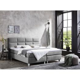 Boxspringbett, grau, B:105cm L:210cm, Bezug Bett: Feinstruktur 100% Polyester;Bezug Bonnell-Federkernmatratze: 100% Polyester;Bezug Kaltschaummatratze: 100% Polyester;Bezug Tonnentaschenfederkernmatratze: 80% Baumwolle, 20%Polyester;Topper: Komfortschaum mit Bezug 100% Polyester, Westfalia Schlafkomfort, Komplettbetten, Boxspringbett, mit Topper