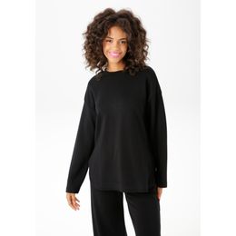 Sweatshirt Aniston CASUAL, Damen, Gr. 48, schwarz, Jersey, Obermaterial: 49% Modal, 46% Polyester, 5% Elasthan, unifarben, l&auml;ssig geschnitten Po-bedeckend, Rundhals, Sweatshirts Sweatshirt, in trendiger Farbpalette, Topseller