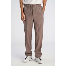 Stoffhose LINDBERGH, Herren, Gr. M, N-Gr, braun (deep sand mel), Web, Obermaterial: 65% Polyester, 31% Viskose, 4% Elasthan, unifarben, relaxed fit lang, Hosen Stoffhose, mit Kordelzug