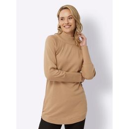 Longpullover Classic Basics "Longpullover", Damen, Gr. 46, braun (camel), 100% Baumwolle, unifarben, Pullover Longpullover