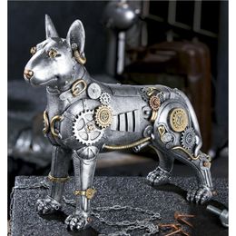 Tierfigur CASABLANCA BY GILDE "Skulptur "Steampunk pitbull", silber (silberfarben), B:13,5cm H:29cm T:31cm, Kunstharz, Dekofiguren, Tierfigur