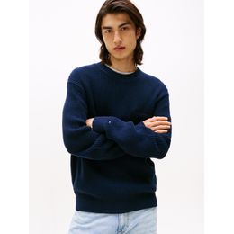 Strickpullover Tommy Jeans "TJM SCRIPT CHUNKY", Herren, Gr. 3XL, schwarz night navy, Grobstrick, Obermaterial: 100% Baumwolle, unifarben, h&uuml;ftbedeckend, Rundhals, Rippb&uuml;ndchen, Pullover Strickpullover, Regular Fit, Rundhals Waffelpique Strick
