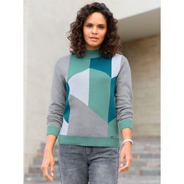 Stehkragenpullover Casual Looks "Pullover", Damen, Gr. 44, blau (salbei, aquapetrol, gemustert), 68% Baumwolle, 32% Polyacryl, gemustert, mehrfarbig, Pullover Stehkragenpullover