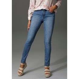 Slim-fit-Jeans Aniston CASUAL, Damen, Gr. 40, N-Gr, blau, Denim/Jeans, Obermaterial: 98% Baumwolle, 2% Elasthan, Abriebeffekte, sehr figurbetont lang, Jeans Slim-fit-Jeans, regular Waist