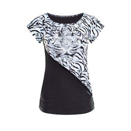 Sporttop WINSHAPE "AET109LS", Damen, Gr. XS, schwarz-wei&szlig; (tiger), 85% Polyester, 15% Elasthan, Rundhals, Tops Sporttop, Functional Soft and Light