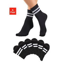 H.I.S. Sportsocken H.I.S, M&auml;dchen, Gr. 43-46, 6x schwarz, Baumwollmischung, unifarben, elastisch, Socken Sportsocken, klassische Tennissocken mit Streifen