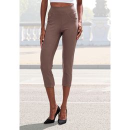 H.I.S. Caprihose H.I.S, Damen, Gr. 32/34, N-Gr, grau (taupe), Obermaterial: 70% Baumwolle, 25% Polyester, 5% Elasthan, unifarben, Basic, Hosen Caprihose, im Schlupfhosen Style, Topseller