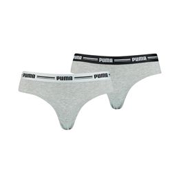 Brasilslip Puma "Puma WOMEN BRAZILIAN 2P HANG", Damen, Gr. L, grau (grau, grau), Obermaterial: 57% Baumwolle, 38% Modal, 5% Elasthan, eng, Unterhosen Brasilslip, mit weichem Logob&uuml;ndchen