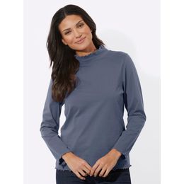Langarmshirt Classic Basics "Stehkragen-Shirt", Damen, Gr. 42, blau (rauchblau), 100% Baumwolle, unifarben, Shirts Langarmshirt