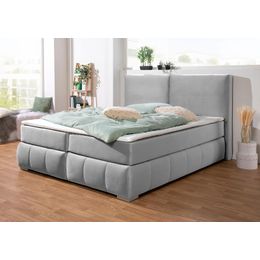 Boxspringbett Home Affaire "Wehma", silber, B:170cm L:233cm, Struktur fein (100% Polyester), Komplettbetten, Boxspringbett, inkl. Topper in 3 verschiedenen Matratzen, auch in Samtstoff