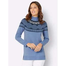 Longpullover Classic Basics "Longpullover", Damen, Gr. 48, blau (bleu, dunkelblau), 100% Polyacryl, gemustert, mehrfarbig, Pullover Longpullover