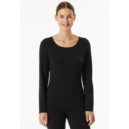 Langarmshirt Schiesser "Invisible Soft Warming", Damen, Gr. 40, schwarz, Obermaterial: 60% Polyacryl, 30% Modal, 10% Elasthan, figurbetont h&uuml;ftbedeckend, Rundhals, Shirts Langarmshirt, flache N&auml;hte, w&auml;rmend, lang&auml;rmelig
