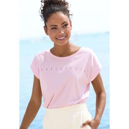 Kurzarmshirt Venice Beach, Damen, Gr. 48/50, rosa, Single Jersey, Obermaterial: 65% Polyester, 35% Baumwolle, bedruckt, unifarben, figurumspielend h&uuml;ftlang, Rundhals, Shirts Kurzarmshirt, mit Frontdruck, T-Shirt aus Baumwollmischung, Basic, casual, Topseller